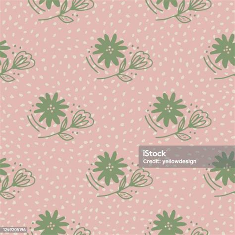 도트 배경에 라인 아트 스타일로 낙서 꽃 원활한 패턴 추상 꽃 벽지 귀여운에 대한 스톡 벡터 아트 및 기타 이미지 귀여운 그리기 꽃 나무 Istock