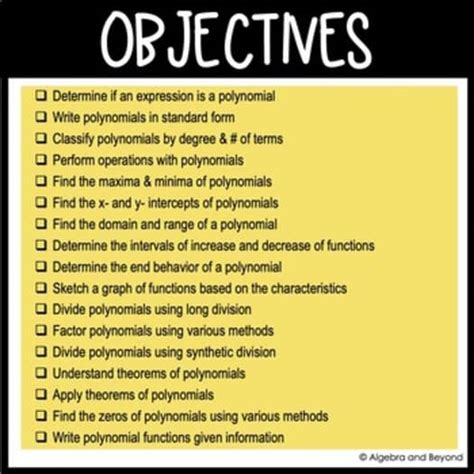 Polynomial Functions Assessments Quizzes Study Guide Test Tpt