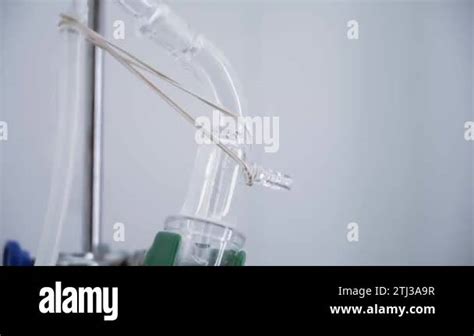 Drops Slowly Flow Down The Tube Distillation Process Flasks In The Laboratory Vertical