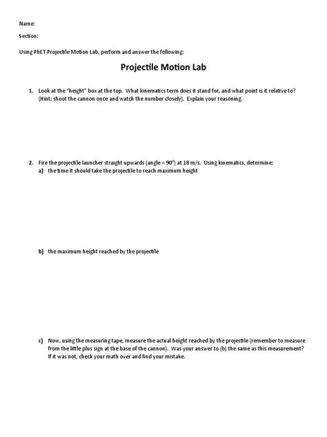 Phet Projectile Motion Lab Pdf Projectiles Drag Physics