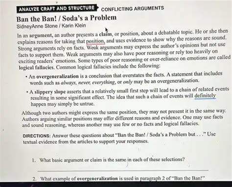 Analyze Craft And Structure Conflicting Arguments Ban The Ban Sodas