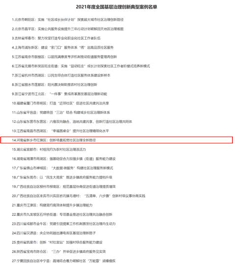 2021年度全国基层治理创新典型案例名单公布 河南一地入选河南要闻河南省人民政府门户网站