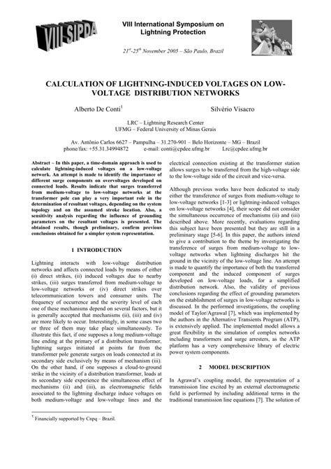 Pdf Calculation Of Lightning Induced Voltages On Low Voltage Distribution Networks