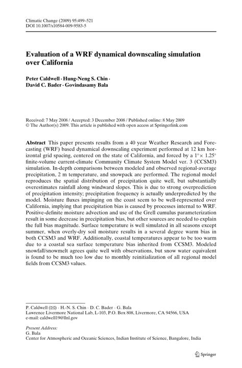 Pdf Evaluation Of A Wrf Dynamical Downscaling Simulation Over California