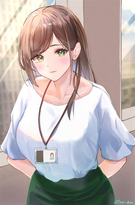 Safebooru 1girl Arms Behind Back Artist Name Bangs Blush Brown Hair