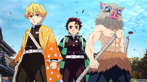 Matador De Demônios Tanjiro Kamado Zenitsu Agatsuma E Inosuke