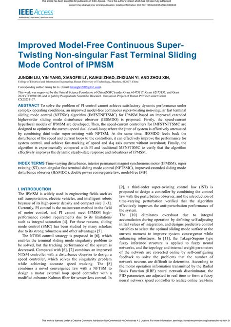 pdf improved model free continuous super twisting non singular fast
