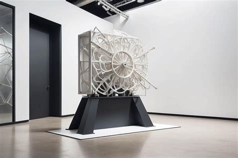 Kinetic Art Installation In A Science Museum Mockup With Blank White Empty Space For Placing