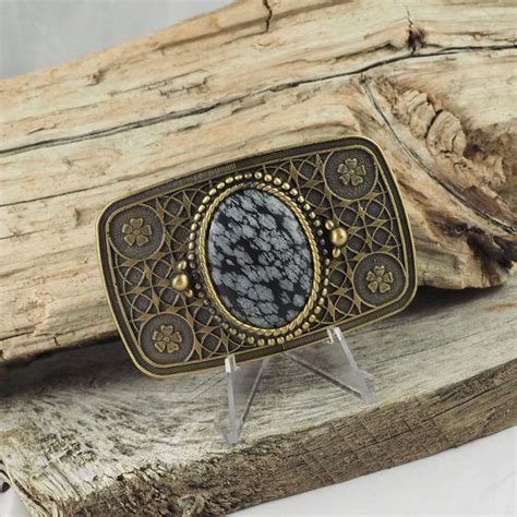 Western Belt Buckle Natural Stone Belt Buckle Antique Gold Tone