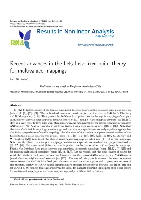 Pdf Lefschetz Fixed Point Theorem For Acyclic Maps With Multiplicity
