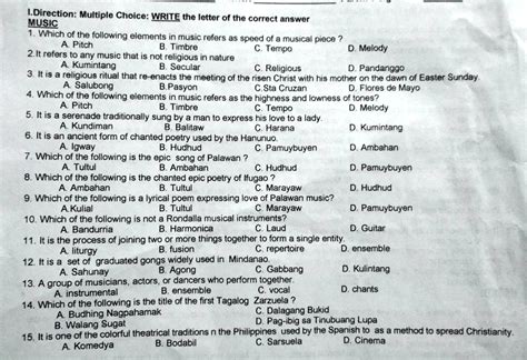 Solved Direction Multiple Choice Write The Letter Of The Correct