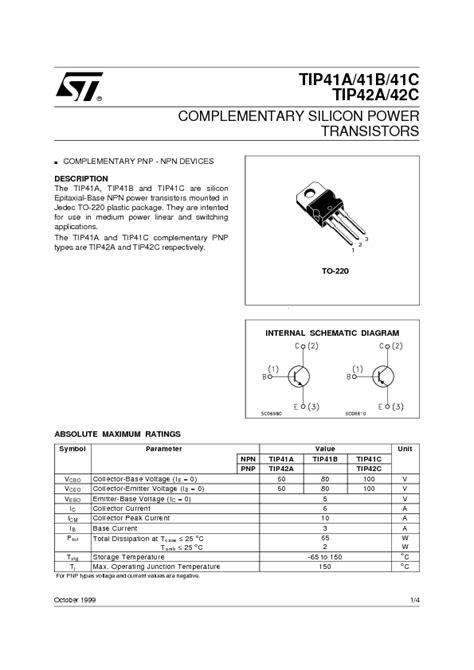 TIP42C Datasheet PDF 53 KB STMicroelectronics Pobierz Z Elenota Pl