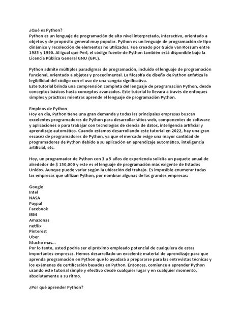 Qué Es Python Pdf Python Lenguaje De Programación Lenguaje De
