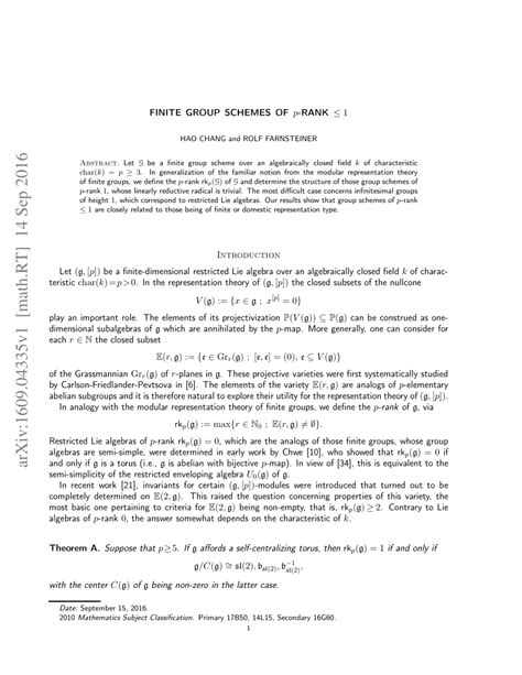 Pdf Finite Group Schemes Of P Rank ≤1