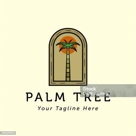 팜 또는 코코넛 라인 아트 로고 벡터 일러스트 레이 션 디자인 빈티지 라인 아트 팜 트리 템플릿 디자인 섬 로고 개념의 일몰 0