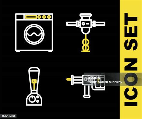 세트 라인 건설 착암기 회전식 드릴 머신 블렌더 및 와셔 아이콘 벡터 Rotary International에 대한 스톡 벡터 아트 및 기타 이미지 Rotary