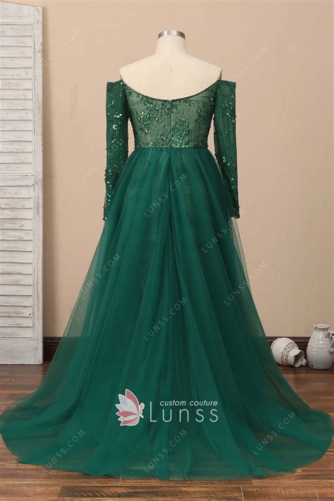 Sequinned Hunter Green Lace And Tulle Long Prom Dress Lunss