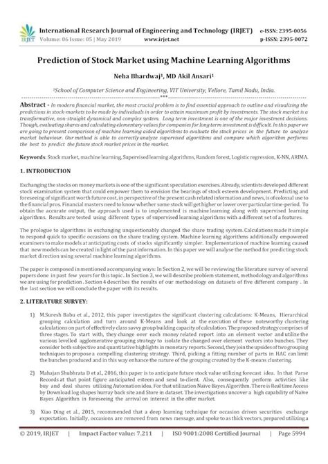pdf prediction of stock market using machine learning algorithms