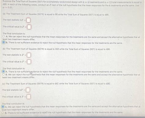 Solved Suppose The Total Sum Of Squares Sst For A