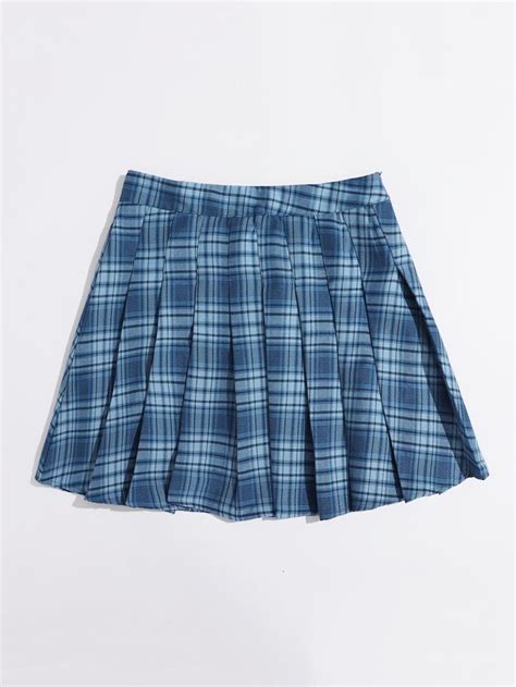 Plaid Print Pleated Mini Skirt Blue Plaid Skirt Plaid Skirts Long
