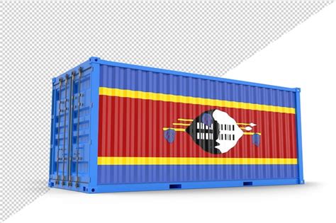 에스와티니의 국기로 질감을 살린 화물 컨테이너 운송 외딴 3d 렌더링 프리미엄 Psd 파일