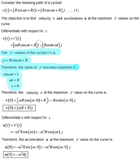Solved Consider The Following Path Of A Cycloid Rt Rsin T Rtircos Ct R J 1 The