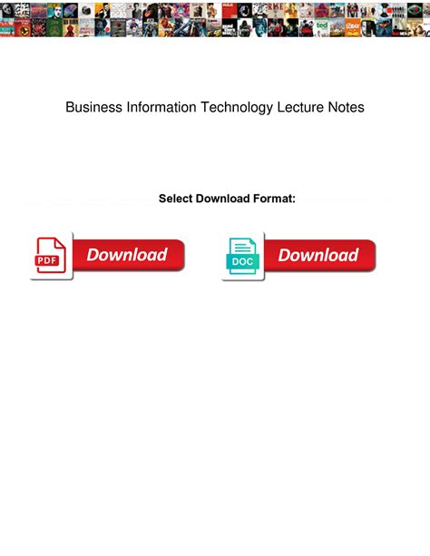 Business Information Technology Lecture Notes Business Information