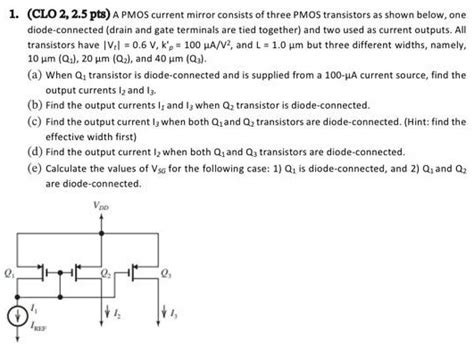 A PMOS Current Mirror Consists Of Three PMOS Transistors As Shown Belo