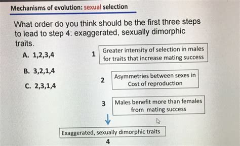 Solved Mechanisms Of Evolution Sexual Selection What Order Chegg Com