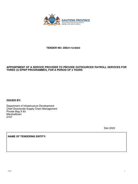 Tender Document Did21 12 2023 Epwp Payroll Publish 14 Dec 2023 Pdf Procurement Joint Venture