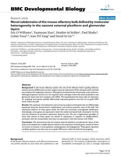 Pdf Novel Subdomains Of The Mouse Olfactory Bulb Defined By Molecular