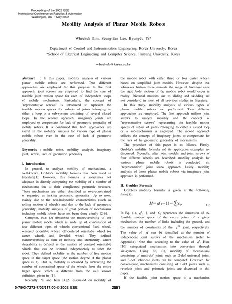 Pdf Mobility Analysis Of Planar Mobile Robots