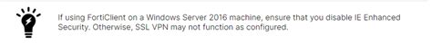technical tip how to disable ie security in serve fortinet community