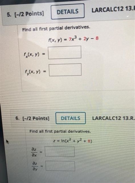 Solved Find All First Partial Derivatives F X Y 7x3 2y−8