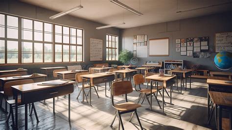 Empty School Class In The Sunshine Created With Generative Ai