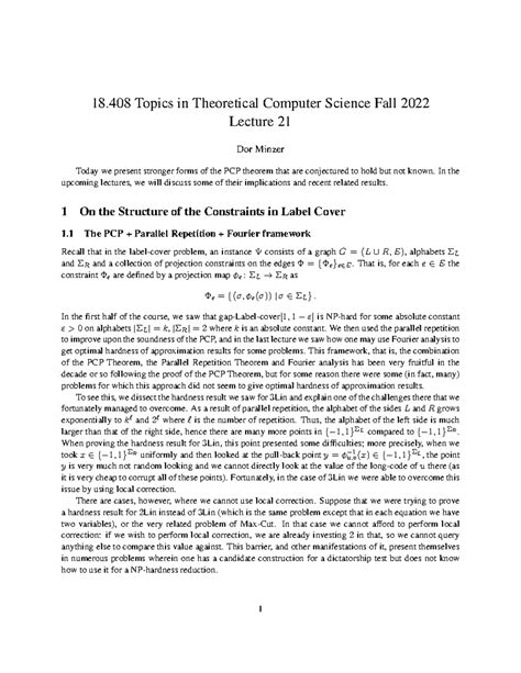 Topics In Theoretical Computer Science Lecture 21