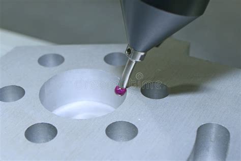 Head With Integral Touch Trigger Probe Of Measuring Machine Working Industry Exhibition Stock