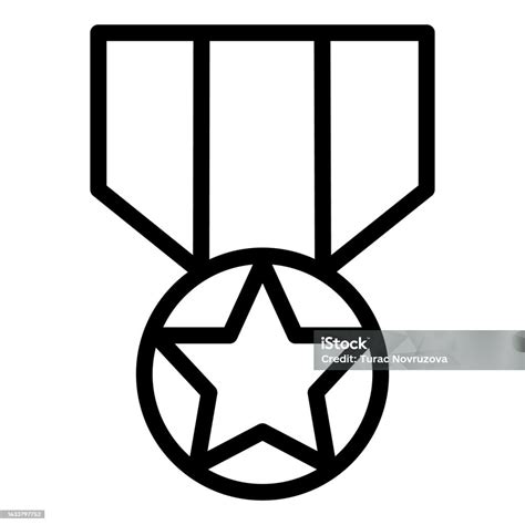 메달 라인 아이콘입니다 육군 보상 군인 명예 별의 상징 흰색 배경에 윤곽선 스타일 픽토그램 군사 기호 모바일 개념 웹 디자인입니다 벡터 그래픽 검은색에 대한 스톡 벡터 아트