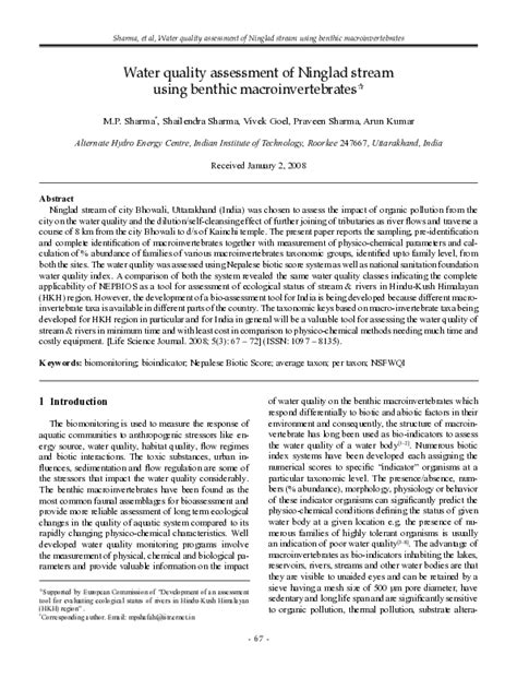 Pdf Water Quality Assessment Of Ninglad Stream Using Benthic Macroinvertebrates