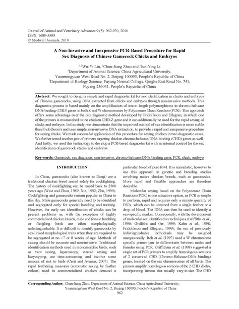 Pdf A Non Invasive And Inexpensive Pcr Based Procedure For Rapid Sex Diagnosis Of Chinese