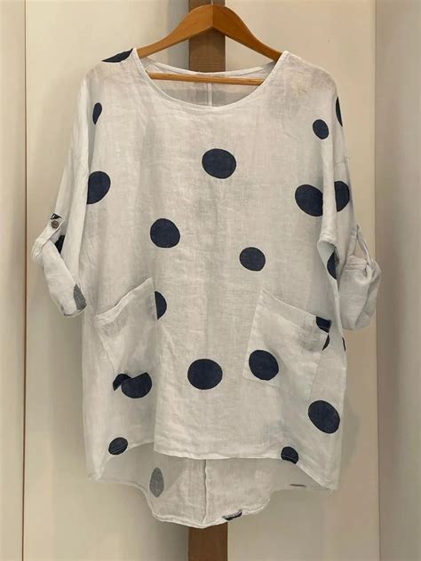 Plus Size Polka Dot Print White Crew Neck Blouse Azzlee