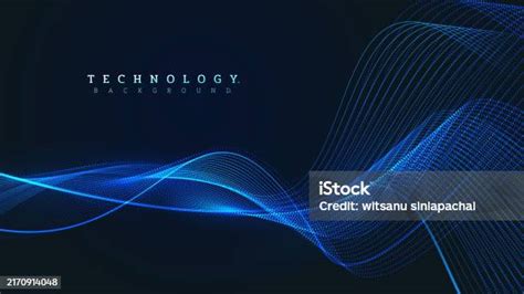 푸른 곡선이 산재 한 작은 입자 데이터 파도 미래 지향적 인 디지털 기술 배경 벡터 일러스트 레이 션 자동화에 대한 스톡 벡터