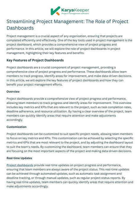 Project Management The Role Of Project Dashboards Pdf