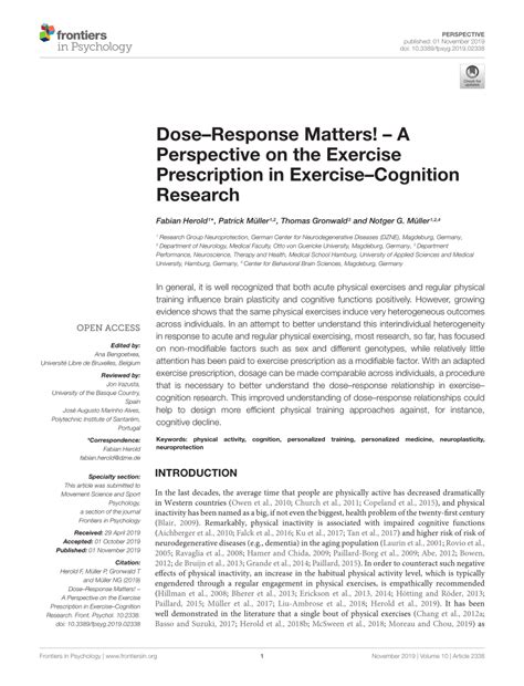 Pdf Dose Response Matters A Perspective On The Exercise