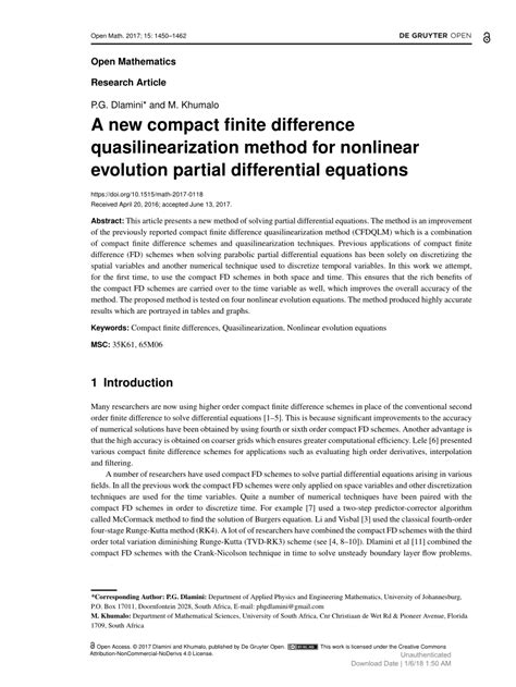 PDF A New Compact Finite Difference Quasilinearization Method For Nonlinear Evolution Partial