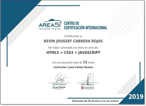Certificate Html5 Css3 Javascript Kevin Cabrera Rojas