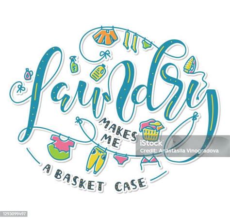 세탁은 나에게 바구니 케이스를 만든다 흰색 배경에 고립 된 여러 가지 빛깔의 서예 텍스트와 낙서 옷과 세탁을위한 항목벡터 일러스트 가정의 방에 대한 스톡 벡터 아트 및 기타