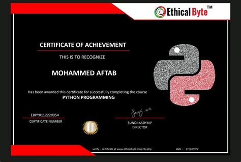 Mohammed Aftab On Linkedin Happy To Share My Certification Of Python