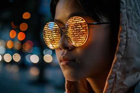 Man Wearing Glasses With Data Reflection Symbolizing Computer
