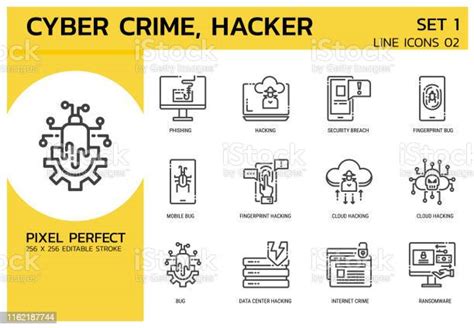 Line Icons Style Hacker Cyber Crime Attack For Web Design Ui Ux Mobile Web Ads Magazine Book